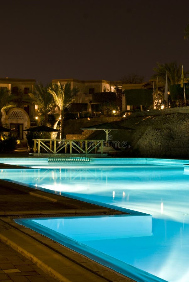 Swimming pool night scene stock image. Image of hotel - 7909409