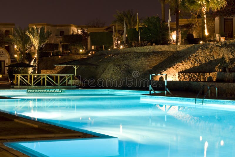 Swimming pool night scene stock image. Image of tourism - 7909413