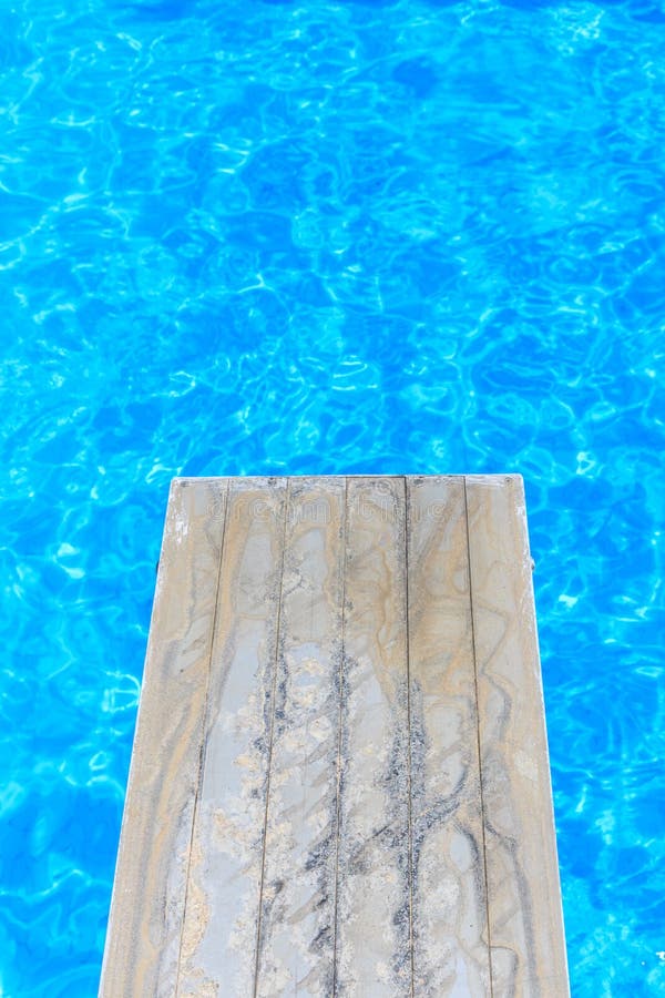 Swimming Pool with Old Wooden Diving Board Stock Image - Image of clear ...