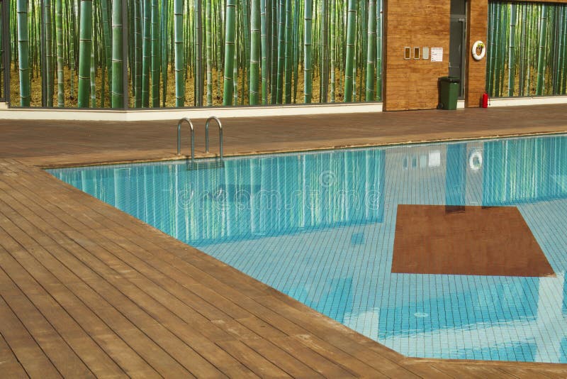Swimming Pool with Old Wooden Flooring Stock Image - Image of summer ...