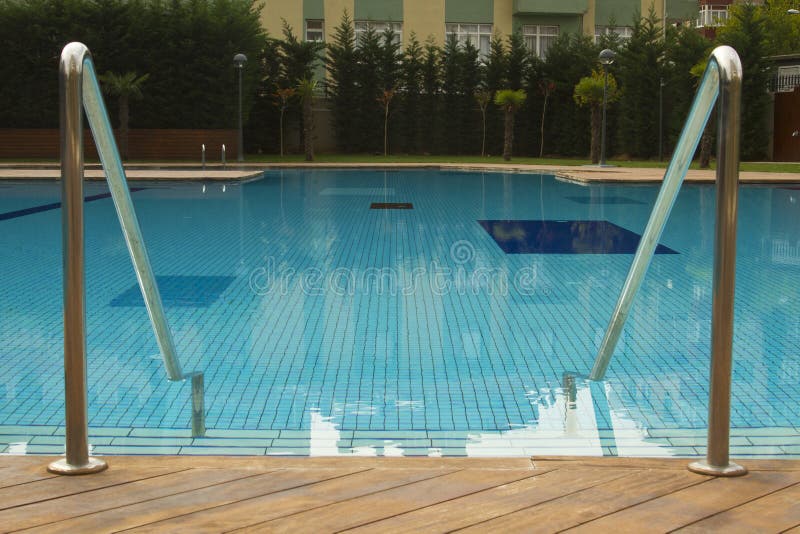 Swimming Pool with Old Wooden Flooring Stock Image - Image of sunny ...