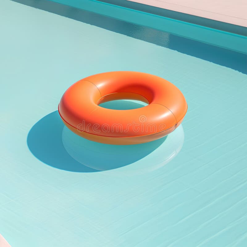 Swimming Pool with Orange Inflatable Ring. 3d Render Stock Illustration ...
