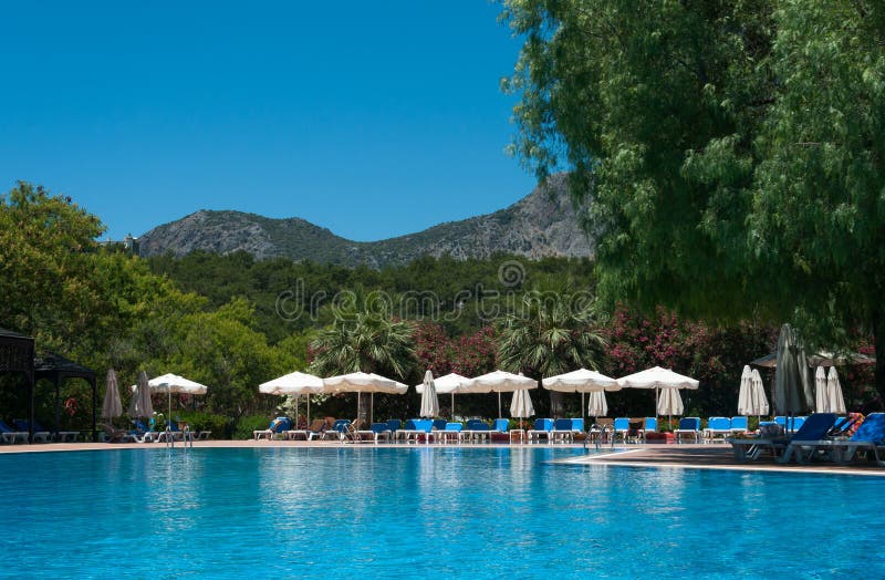 Swimming Pool in Open Air, Turkey Stock Photo - Image of park, blue ...