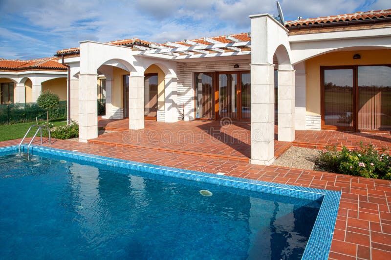 Swimming Pool Outside Luxury Home Stock Image - Image of green ...