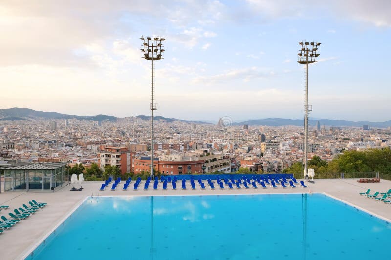 Swimming Pool Overlooking the Barcelona Cityscape Stock Photo - Image ...