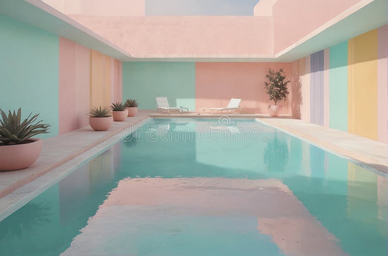Swimming Pool in Pastel Colors Stock Illustration - Illustration of ...