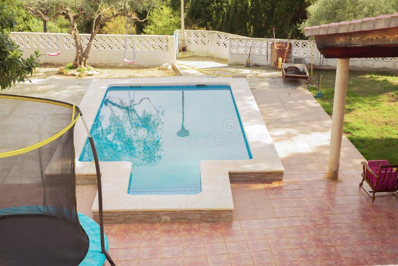 Swimming Pool without People on Private Property, View from Above Stock ...