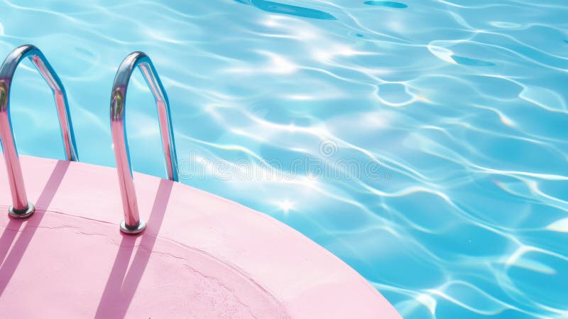Swimming Pool with Pink Poolside and Metal Ladder, Refreshing Summer ...