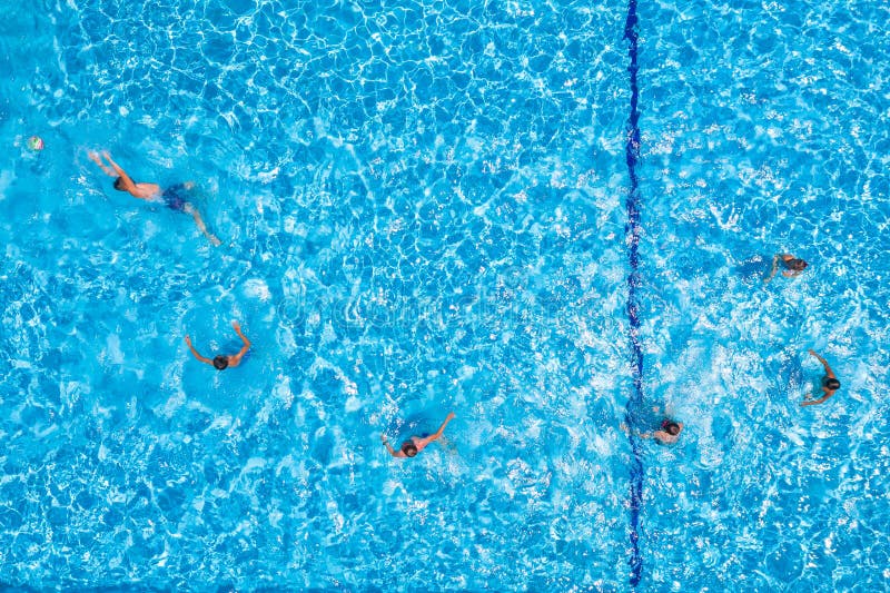Swimming Pool with Playing People, Overhead View Stock Image - Image of ...