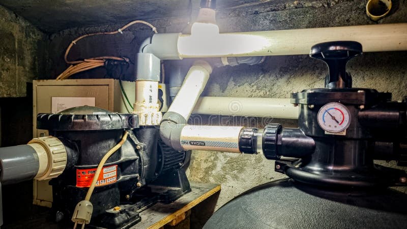 Swimming Pool Pump Machine and Water Filter with Pipes and Electrical ...
