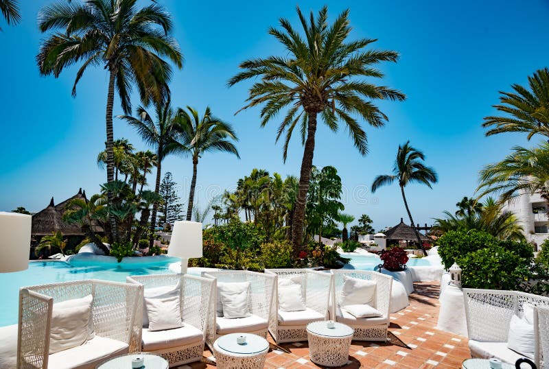 Swimming Pool in Resort Hotel Stock Image - Image of hotel, garden ...