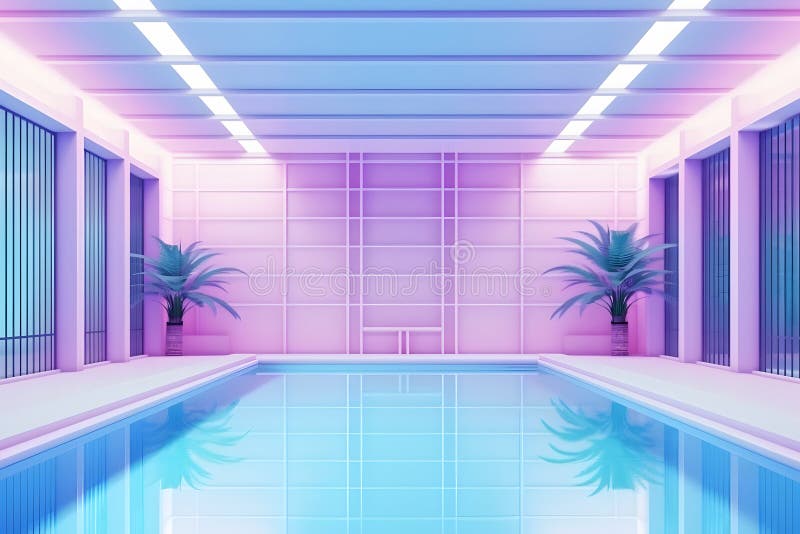 Swimming Pool Retrowave Neon Aesthetic. Neural Network AI Generated ...