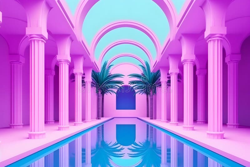 Swimming Pool Retrowave Neon Aesthetic. Neural Network AI Generated ...