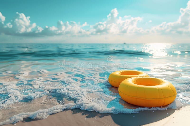 Swimming Pool Ring Float in on Beach. Summer Vacation Concept Stock ...