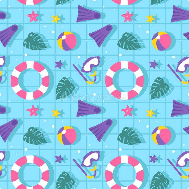 Set of Swimming Pool Seamless Pattern Vector Illustration with Summer ...