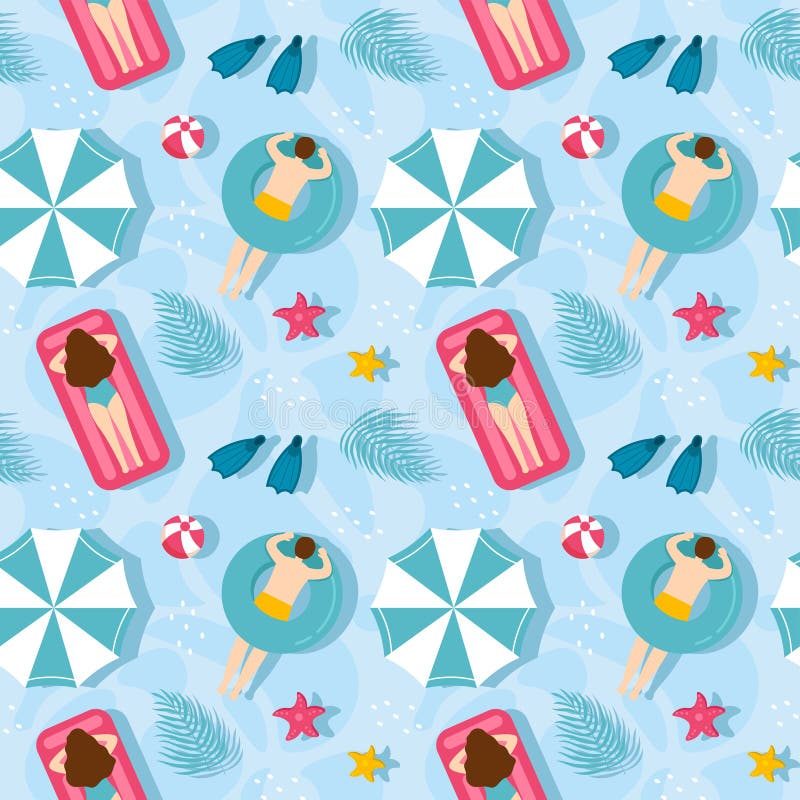 Swimming Pool Seamless Pattern Vector Illustration with Summer Vacation Element in Flat Cartoon ...