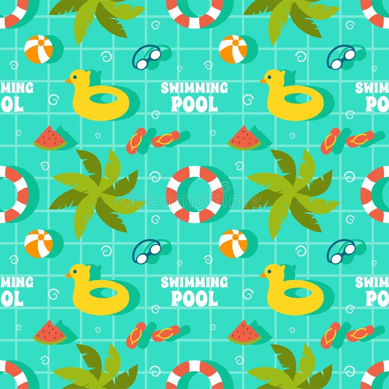 Swimming Pool Seamless Pattern Vector Illustration with Summer Vacation ...