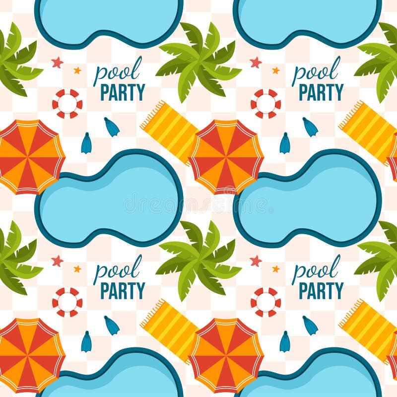 Swimming Pool Seamless Pattern Vector Illustration with Summer Vacation Element in Flat Cartoon ...