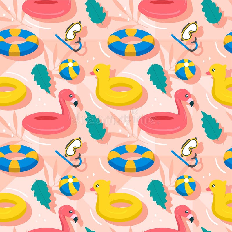 Swimming Pool Seamless Pattern Vector Illustration with Summer Vacation Element in Flat Cartoon ...