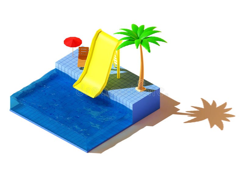Swimming Pool with Slide and Palm 3d Render Illustration Stock ...