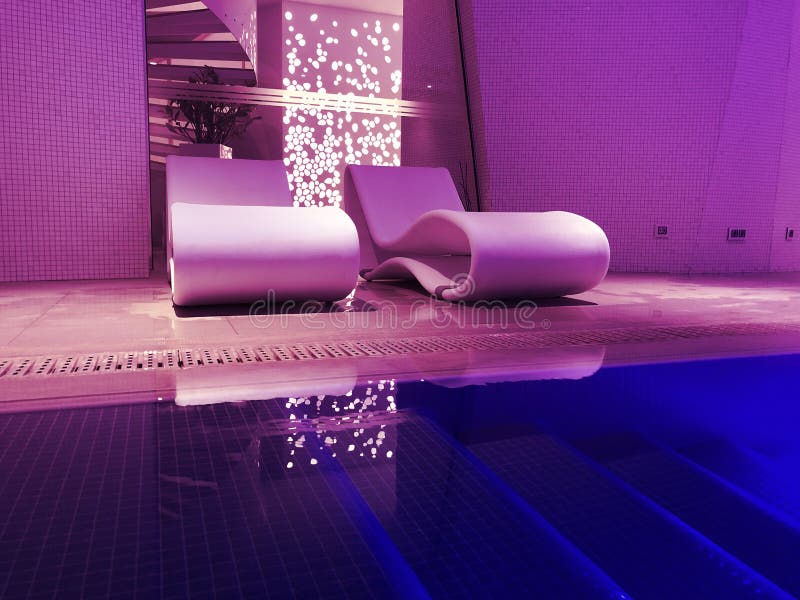 Swimming Pool in SPA Area. Blue Light Stock Photo - Image of resort ...