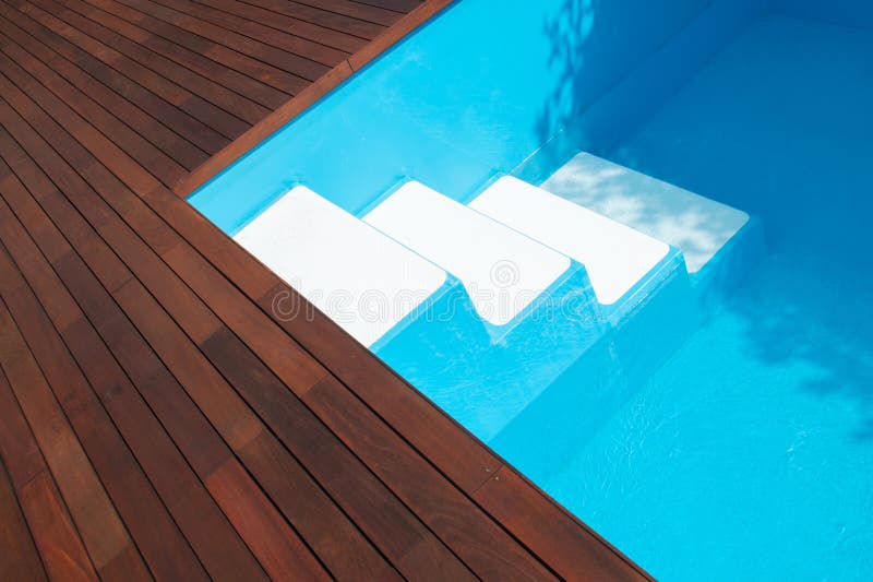 Swimming Pool Stairs and Ipe Decking Edge, Inground Pool Steps Access ...