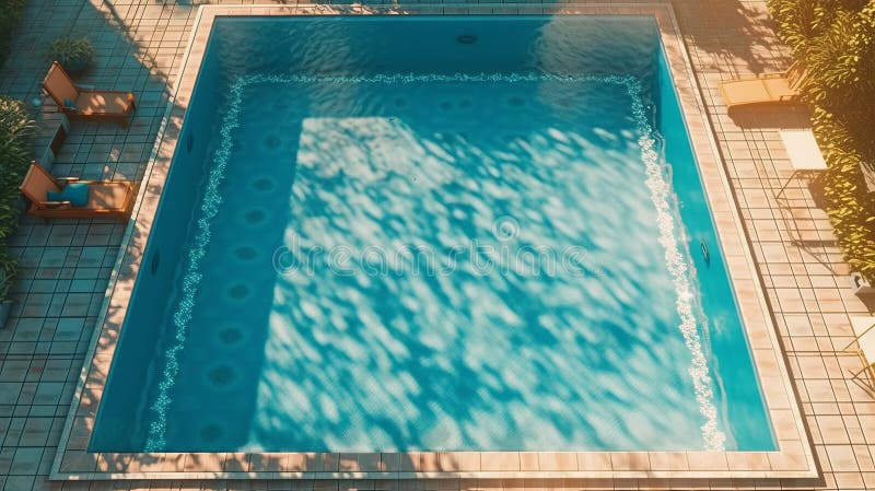 Swimming Pool with Sun Reflections on Water. Top View of Swimming Pool ...