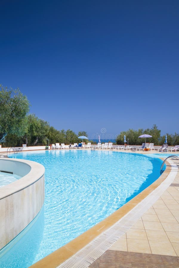 Swimming Pool on Sunny Day by Sea Stock Photo - Image of clean, clear ...