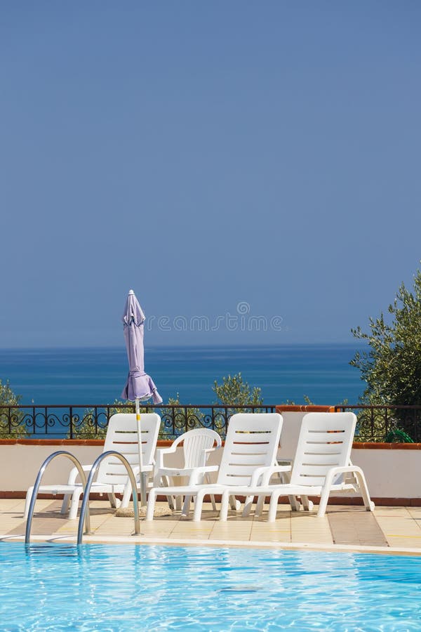 Swimming Pool on Sunny Day by Sea Stock Image - Image of vacation, cool ...
