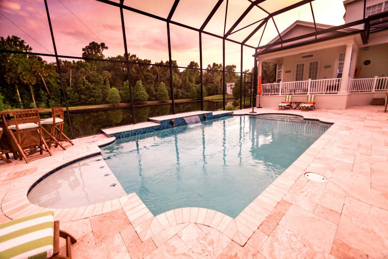 Swimming Pool at Sunset stock image. Image of sunset - 183015233