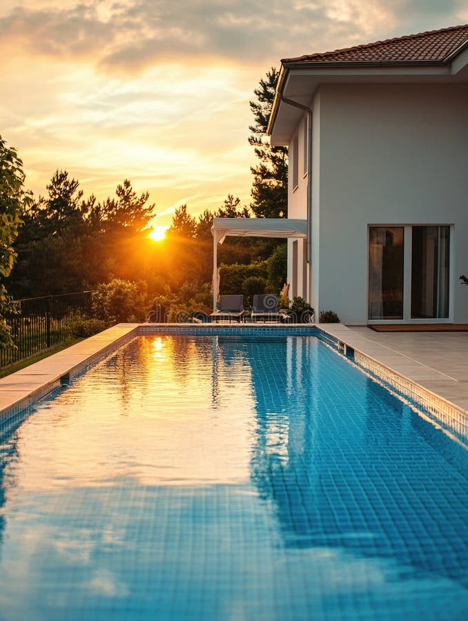 Swimming Pool Sunset stock photo. Image of resort, hour - 376310336