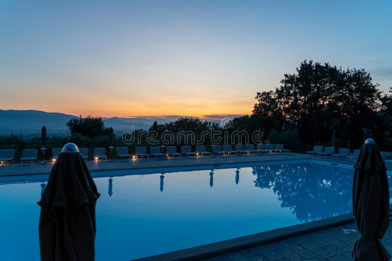 A Swimming Pool at Sunset in Tuscany Stock Image - Image of exploration ...