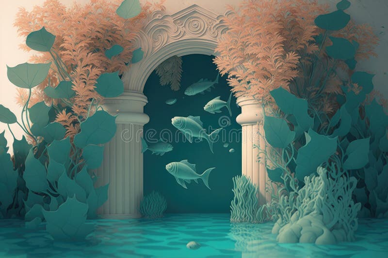 Swimming Pool with Surreal Underwater World of Floating Objects and ...