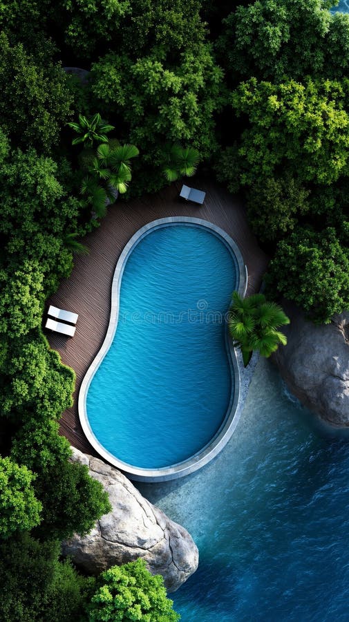 A Swimming Pool Surrounded by Trees and Rocks in the Middle of a Forest ...