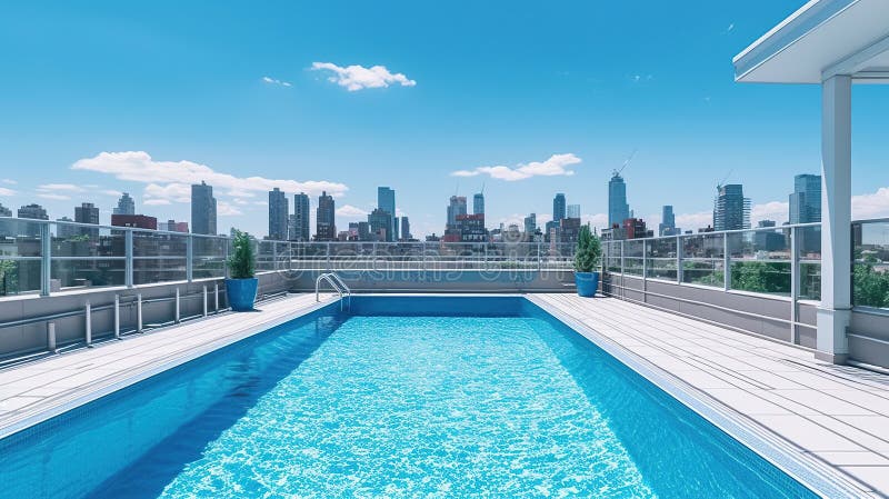 Swimming Pool on Top of Roof Deck Building. Generative Ai Stock ...