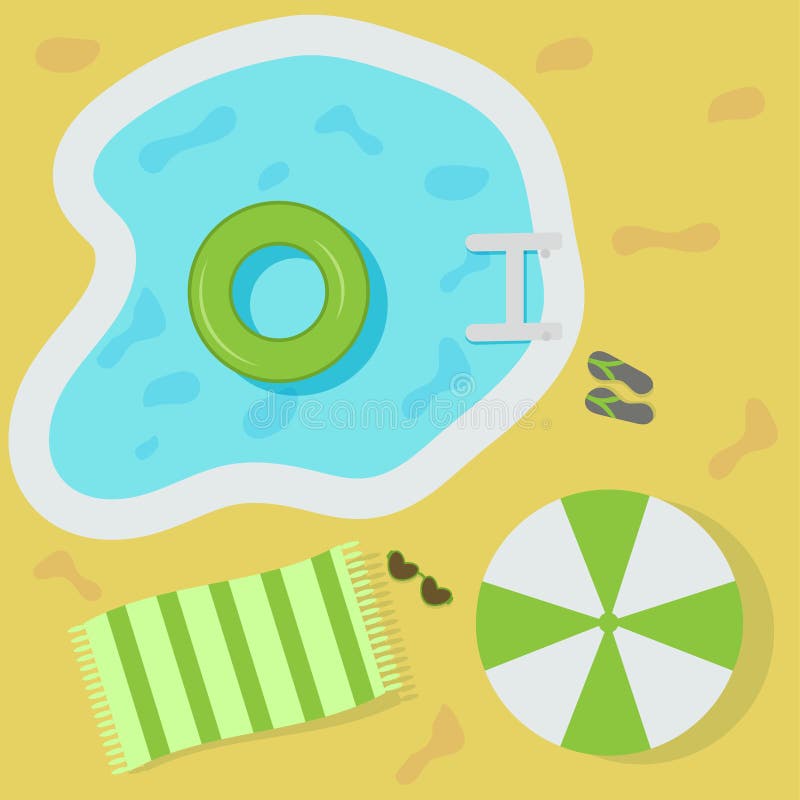 Swimming Pool Top View, with Beach Mat and Umbrella.Vector Illustration ...