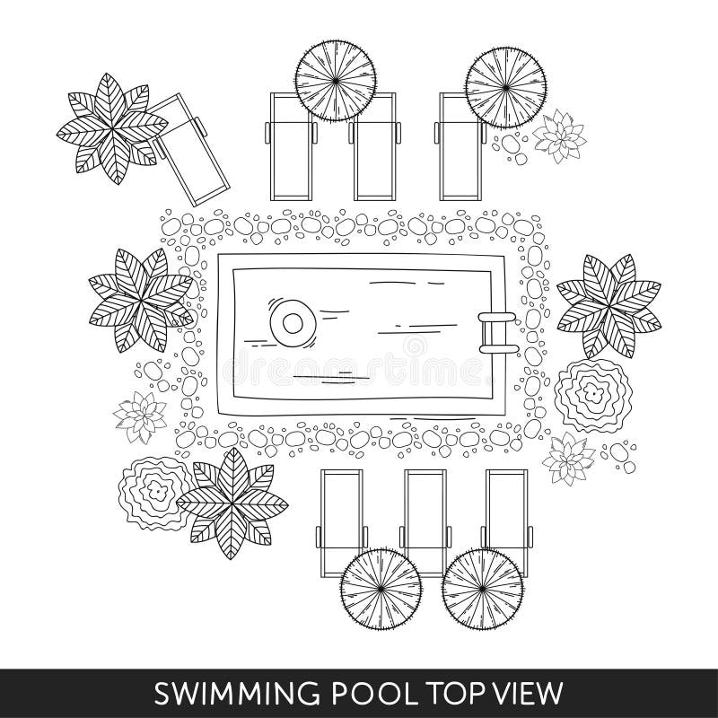 Landscape Plan of the House with Swimming Pool, Furniture and Trees in ...