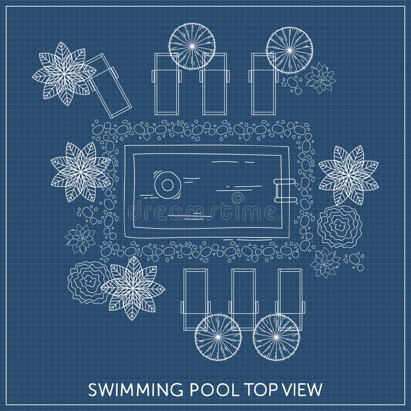 Landscape Plan of the House with Swimming Pool, Furniture and Trees in ...