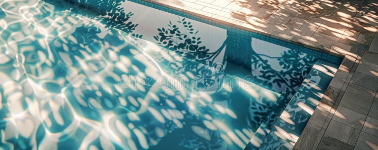 Swimming Pool with Tree Shadows Reflecting on Water Stock Image - Image ...
