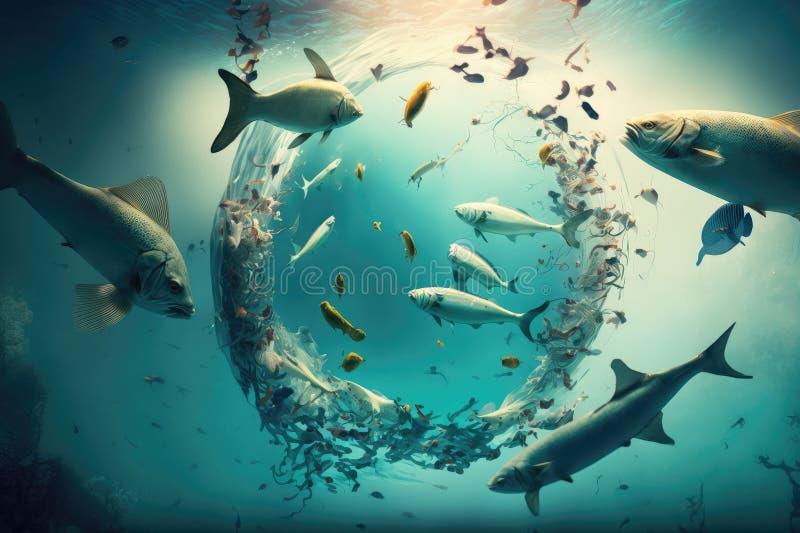 Swimming Pool Underwater, with Fish Swimming among the Swimmers Stock ...