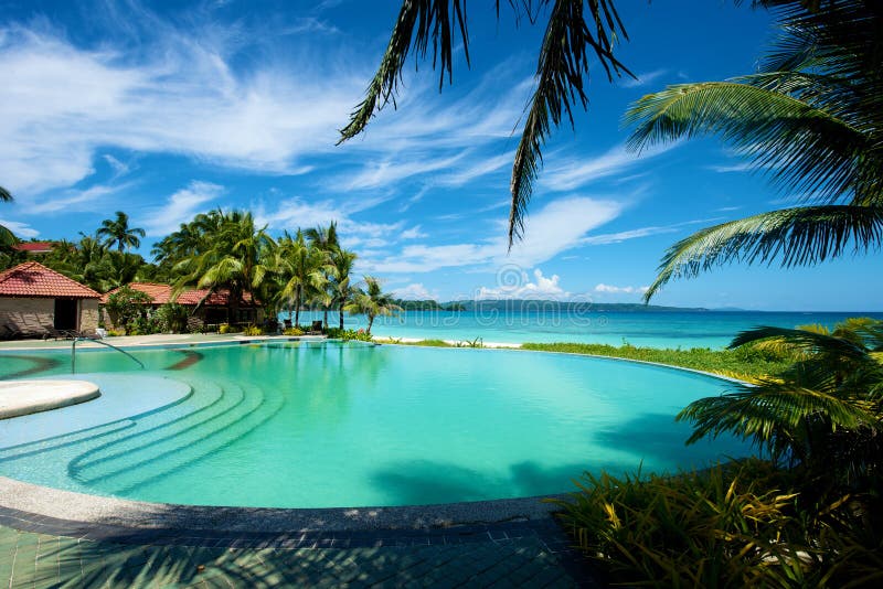 Swimming Pool Vacation Resort on Boracay Stock Photo - Image of morning ...