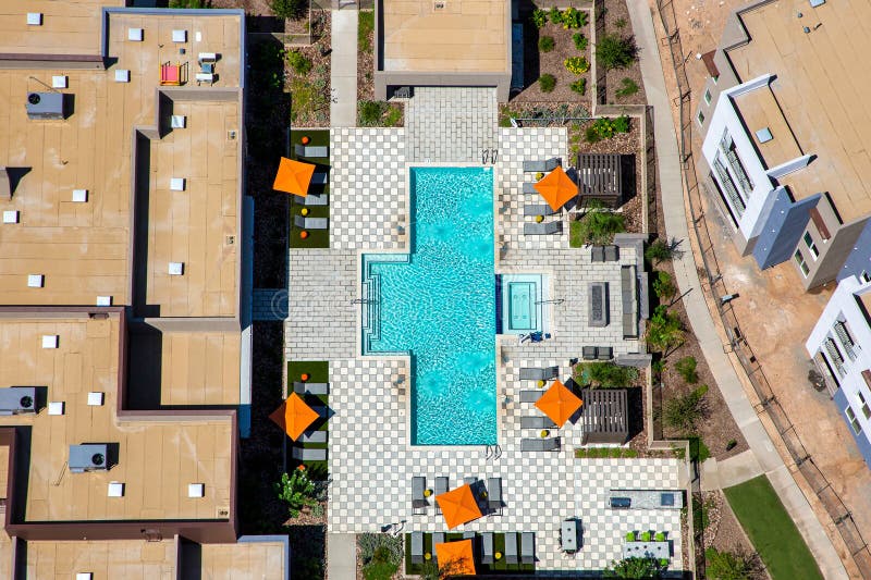 Swimming Pool and Spa Vertical View from Overhead Stock Image - Image ...