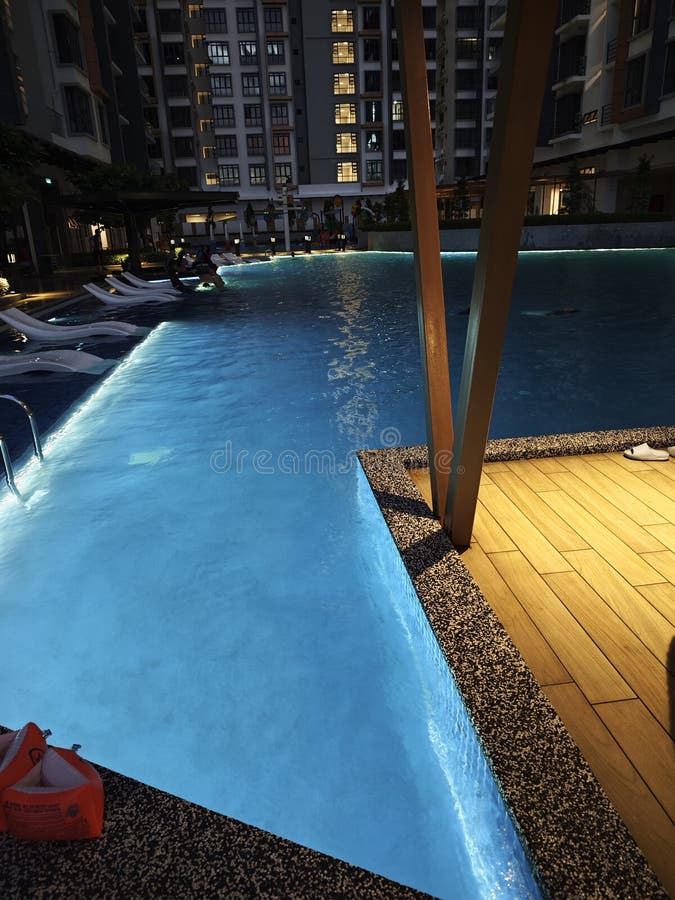 Swimming Pool View in the Night. the Colour Was so Blue Stock Image ...