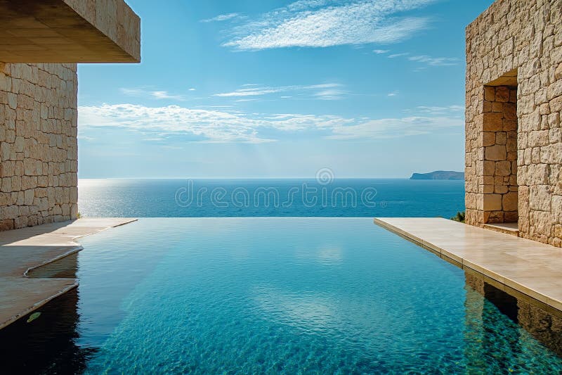 A Swimming Pool with a View of the Ocean from Inside a Building Stock ...