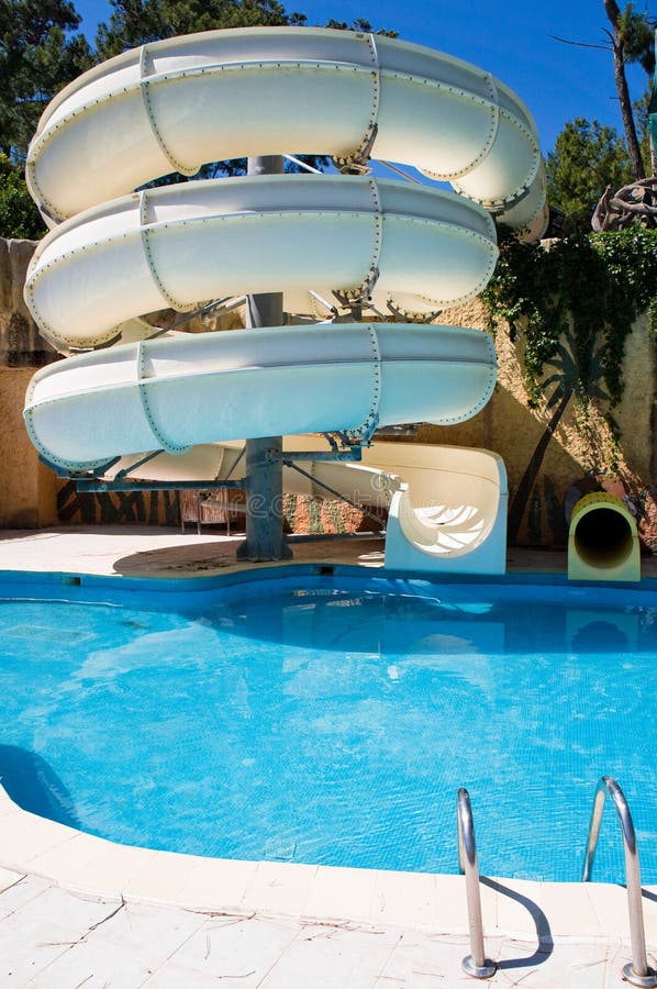 Swimming Pool with Water Slide Stock Image - Image of bucket, pension ...