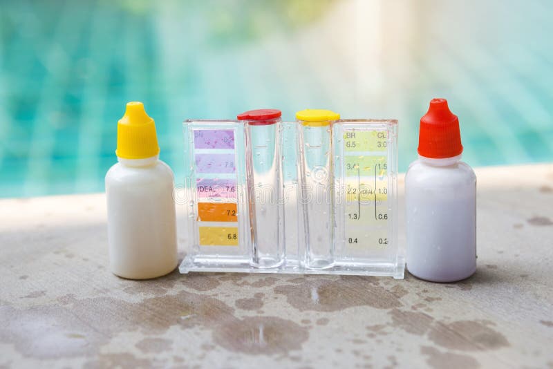 Swimming Pool Water Testing Test Kit Over Blurred Swimming Pool Stock ...