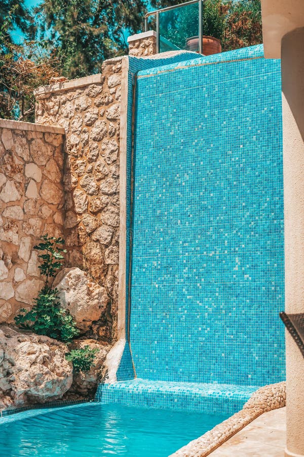 Swimming Pool with Waterfall Stock Photo - Image of balcony, chill ...