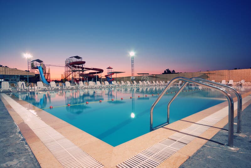 Swimming Pool with Waterside during Twilight Stock Image - Image of ...