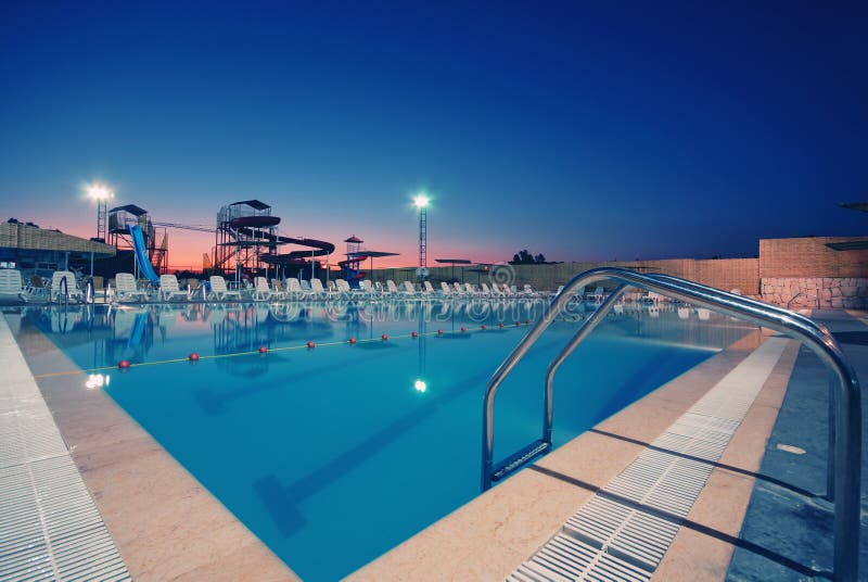 Swimming Pool with Waterside during Twilight Stock Image - Image of ...