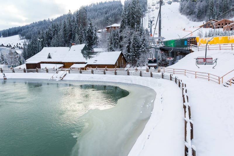 Swimming pool in winter stock photo. Image of journey - 164661408